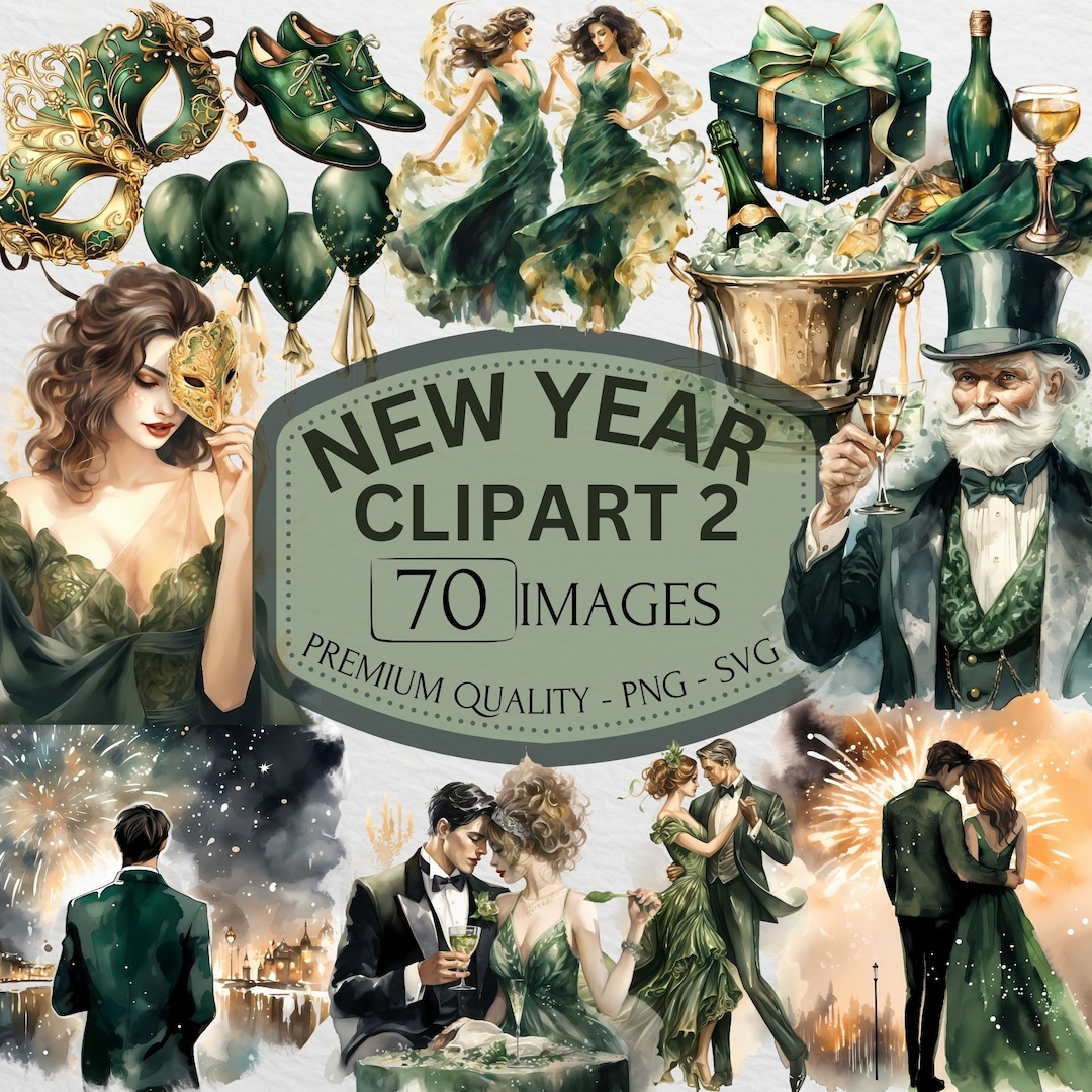 Happy New Year Watercolor Clipart, Party and Celebration Graphics ...