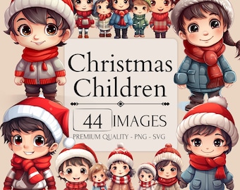 Cute Quirky Christmas Kids Clipart, Children Illustration Bundle, Boy ...