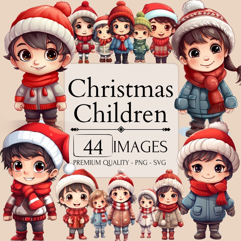 Cute Christmas Kids Clipart, Children Illustration Bundle, Boy and Girl ...