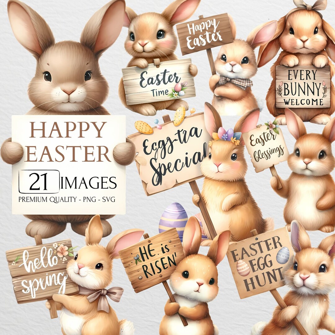 Watercolor Easter Bunnies Clipart, Spring Bundle, Cute Baby Animals ...