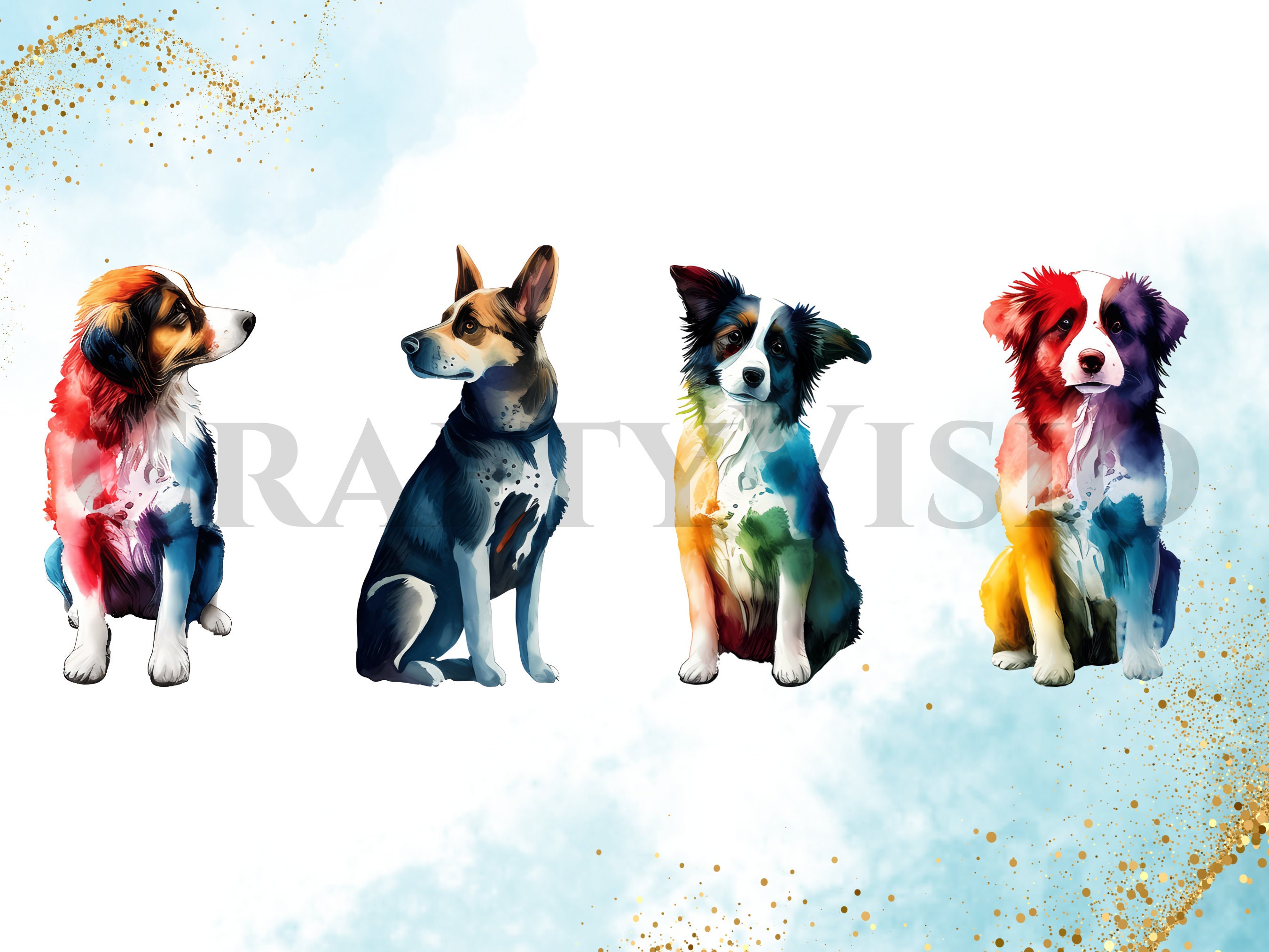 Dog Clipart, Watercolor PNG Bundle, Digital Download, Printable Image ...