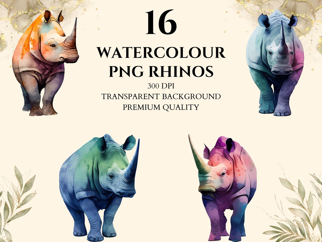 Rhino Clipart, Watercolor Bundle, Jungle Animals, Transparent PNG ...