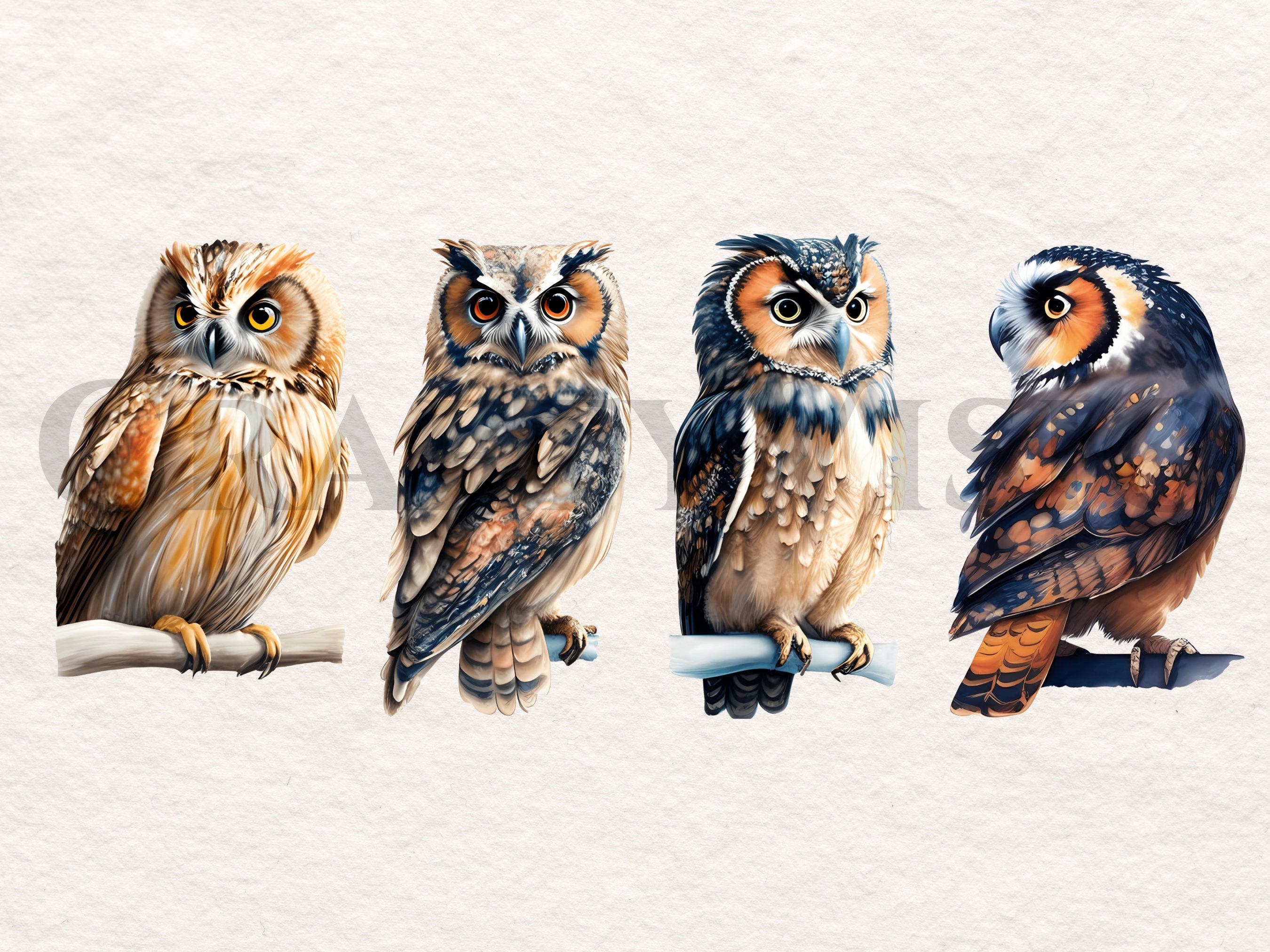 Watercolor Owls Clipart Png Printable Image Digital - Etsy
