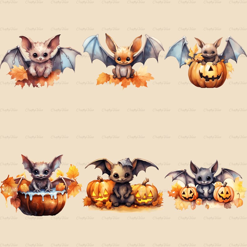Watercolor Halloween Bat Clipart, Spooky Bats, PNG Bundle, Printable ...