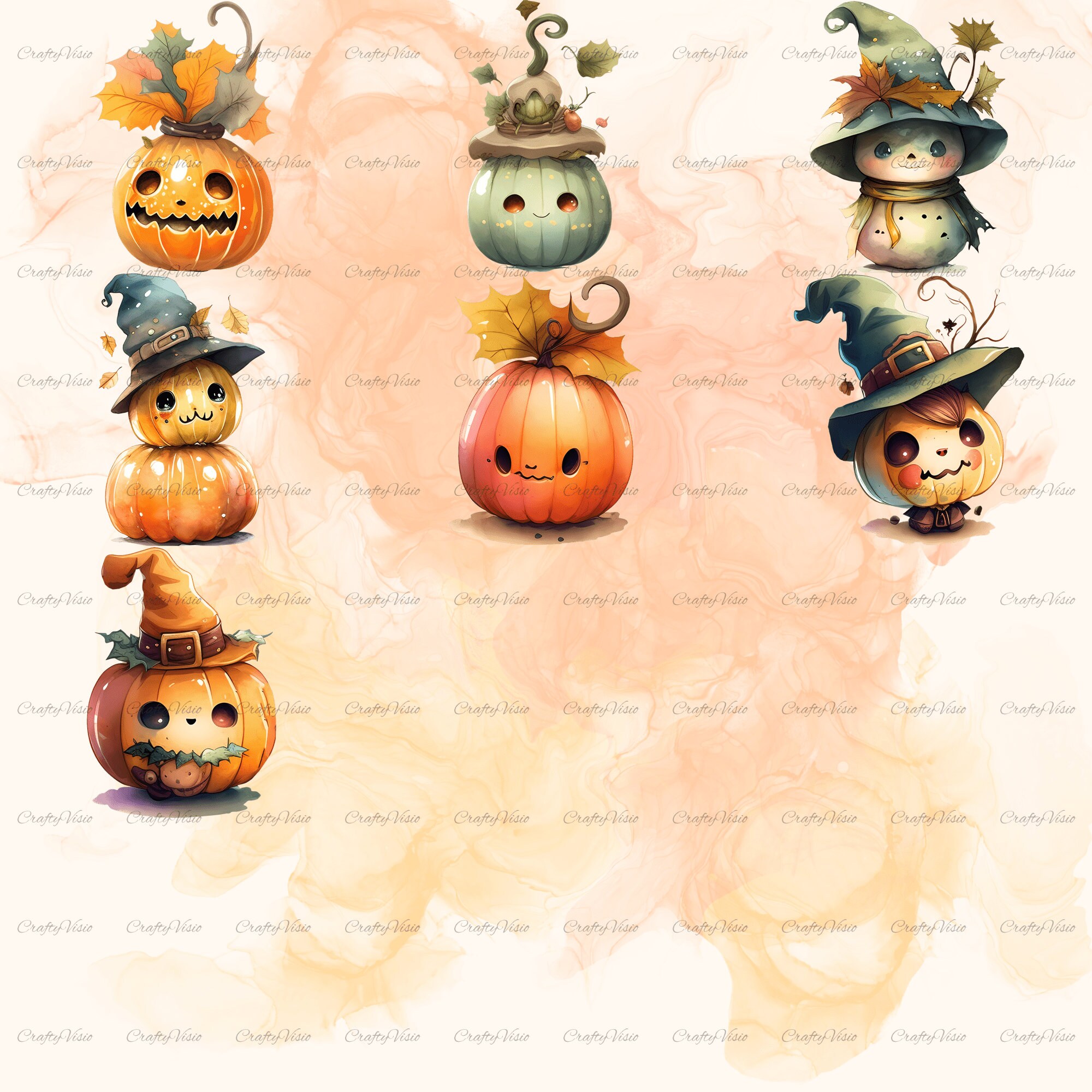 Watercolor Halloween Pumpkin Clipart PNG Bundle Printable - Etsy
