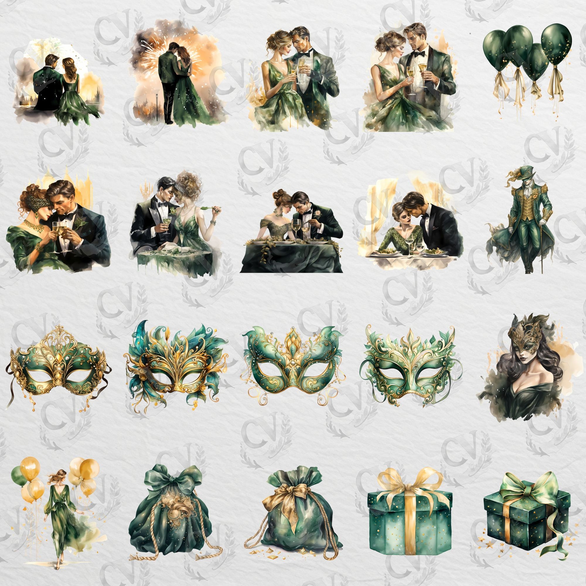 Happy New Year Watercolor Clipart, Party and Celebration Graphics ...