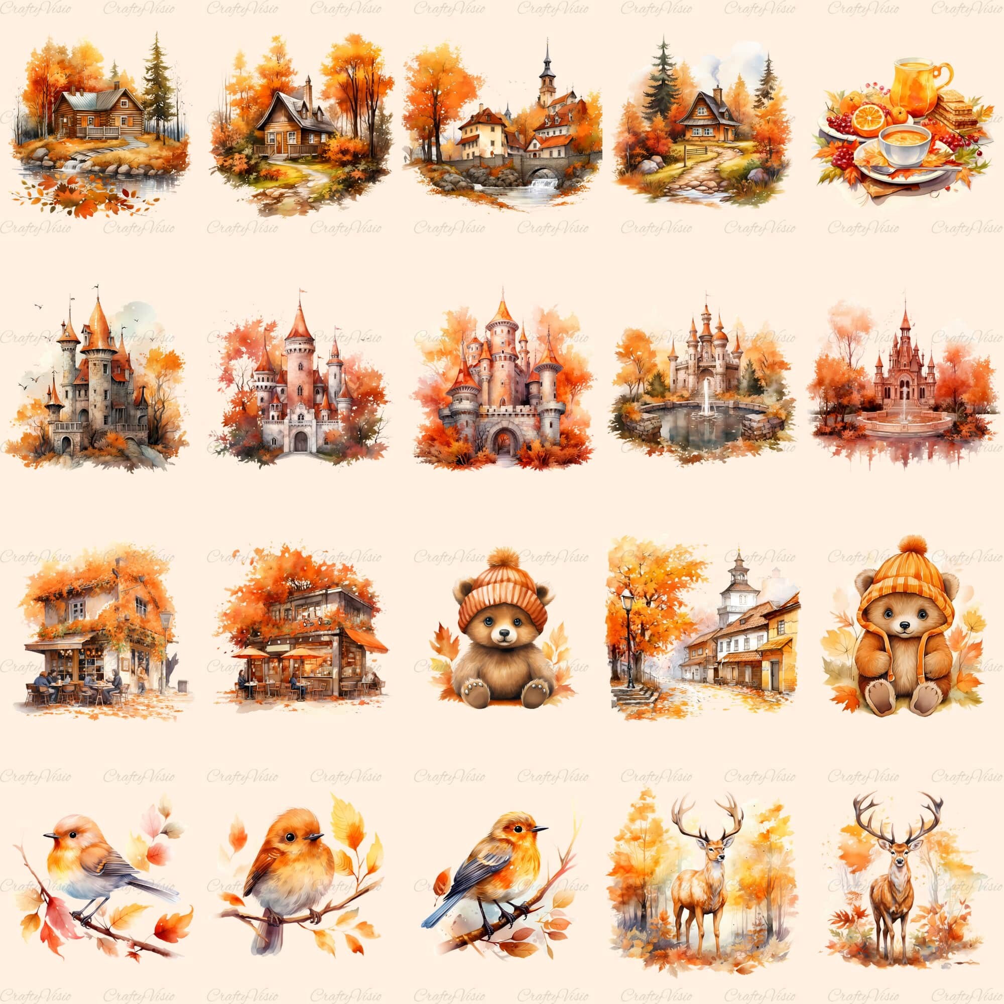 Watercolor Autumn Clipart Bundle Autumn Time Fall Leaves and - Etsy