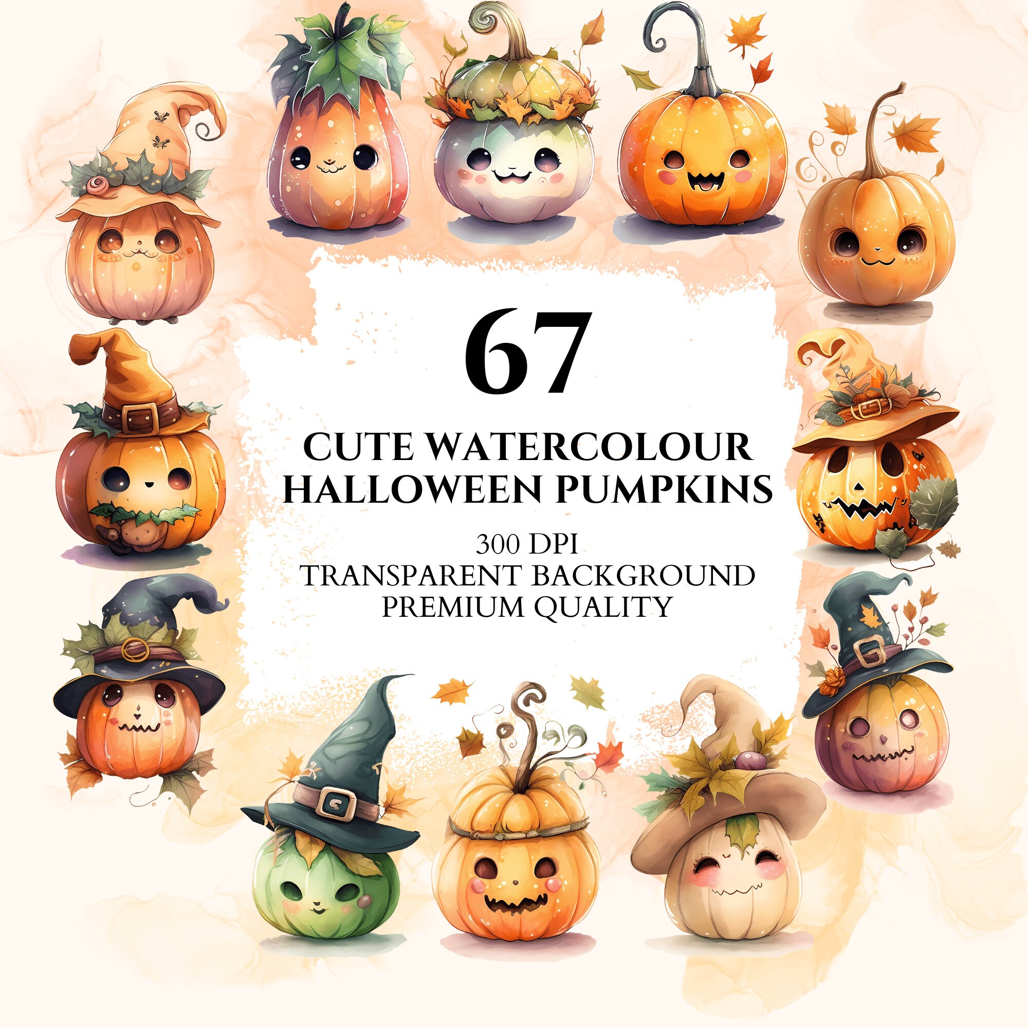 Watercolor Halloween Pumpkin Clipart PNG Bundle Printable - Etsy