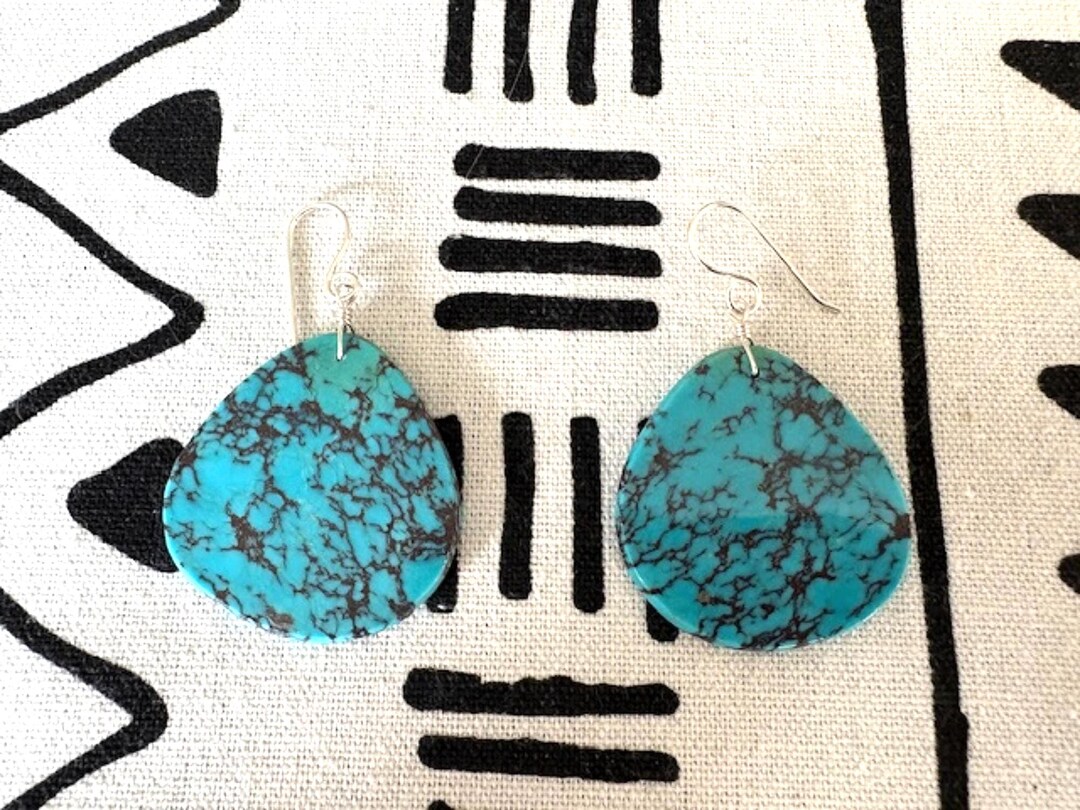Turquoise Slab Earrings Authentic Native American Turquoise Slabs Kewa ...