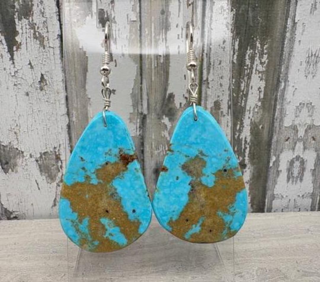 Turquoise Slab Earrings Authentic Native Made Blue Turquoise Slabs Kewa ...