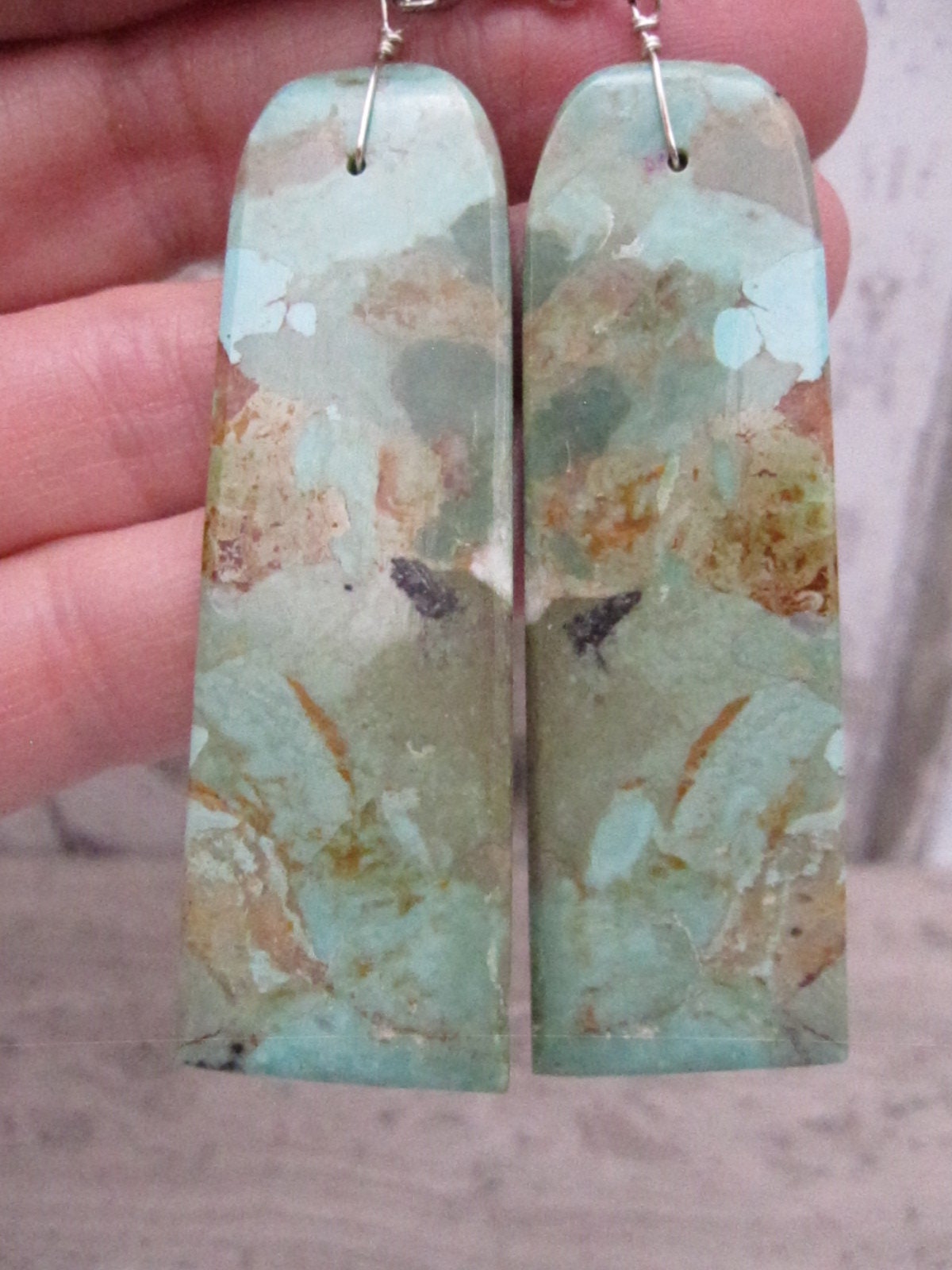 Turquoise Slab Earrings Native American Made Green Turquoise Slab ...