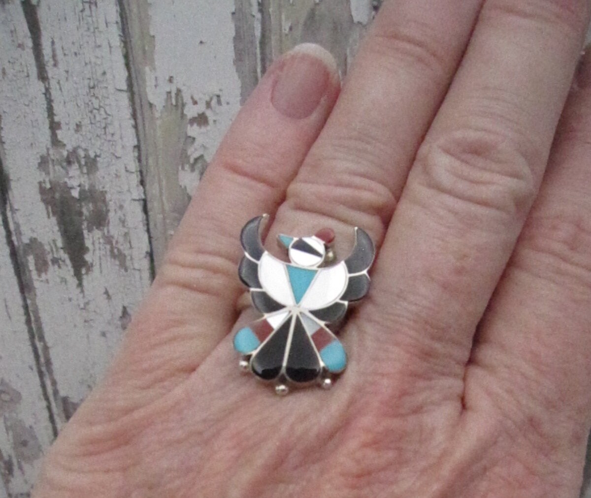 Thunderbird Ring Zuni Inlay Ring Zuni Thunderbird Authentic Native American Made Inlay Sterling ...
