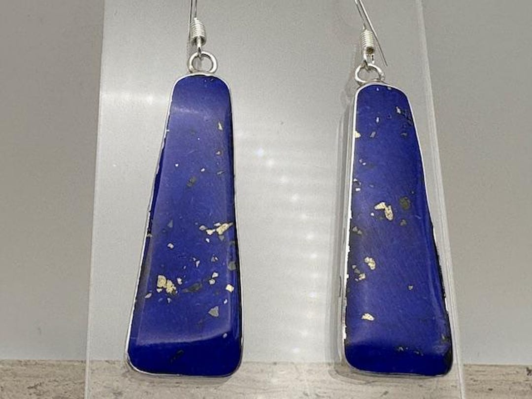 Lapis Slab Earrings Authentic Native American Made Lapis Sterling ...