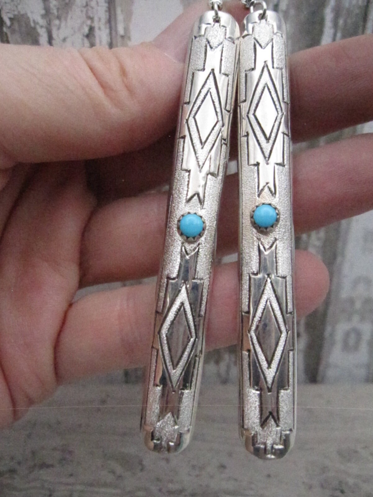 Long Navajo Native American Made Shoulder Duster Dangle Bar Sterling ...