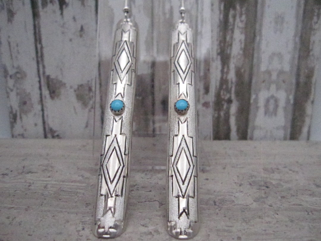 Long Navajo Native American Made Shoulder Duster Dangle Bar Sterling ...