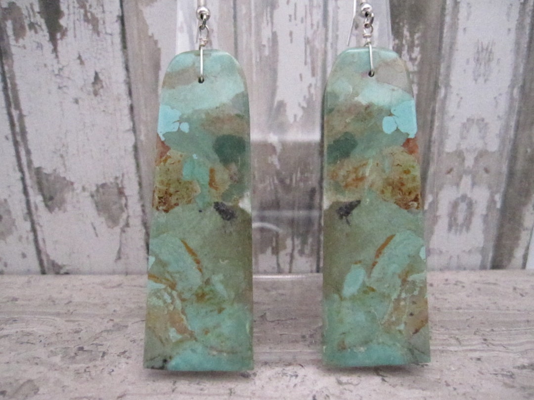 Turquoise Slab Earrings Native American Made Green Turquoise Slab ...