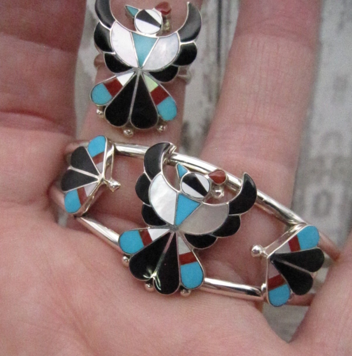 Thunderbird Ring Zuni Inlay Ring Zuni Thunderbird Authentic Native American Made Inlay Sterling ...