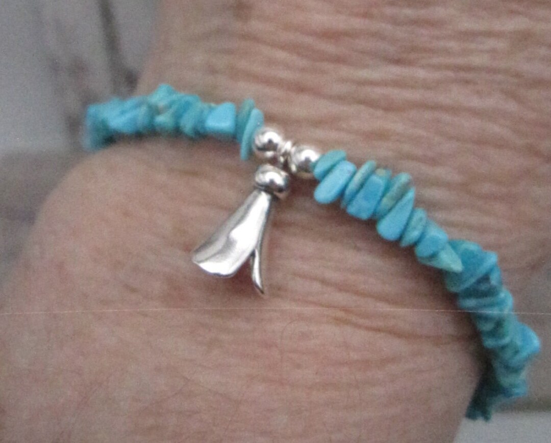 Turquoise Chip Bead Bracelet Turquoise Sterling Silver Squash Charm ...