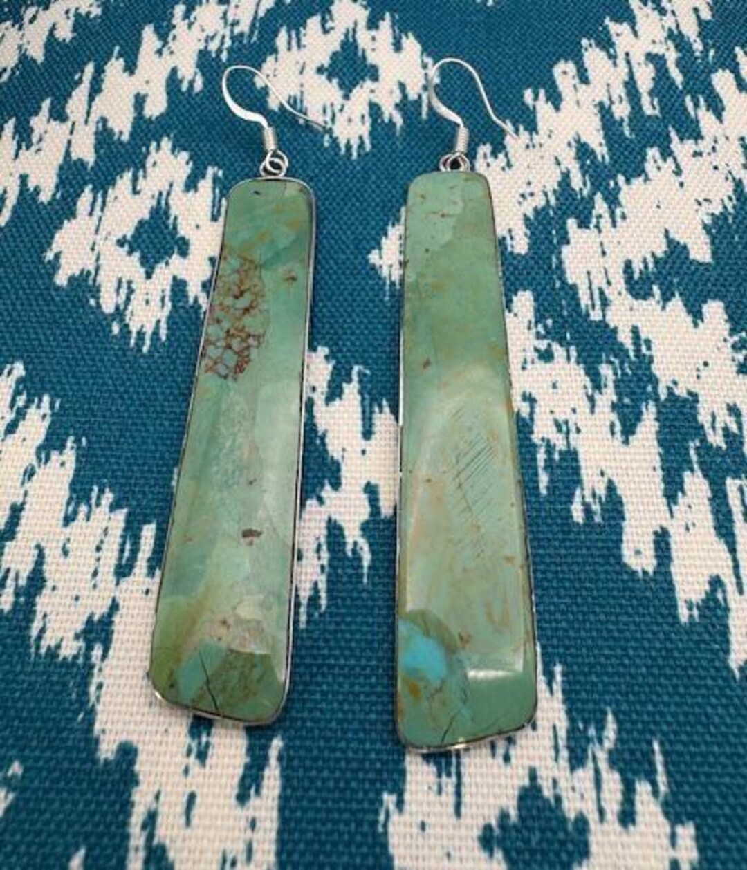 Long Turquoise Slab Earrings Authentic Native Made Turquoise Sterling ...