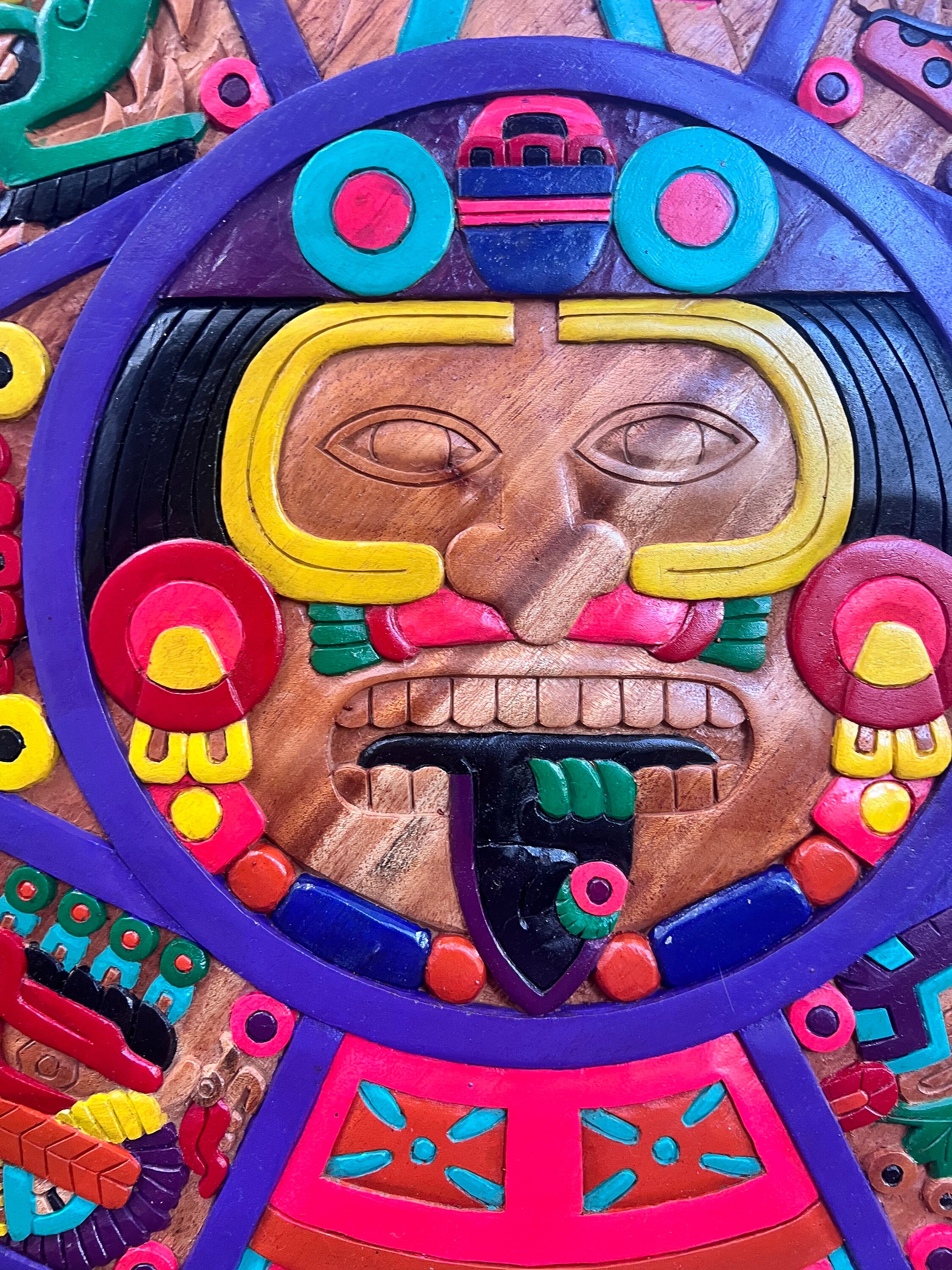 Colorful Hand Carved Cedar Five Eras Aztec Calendar Giant Two Feet ...