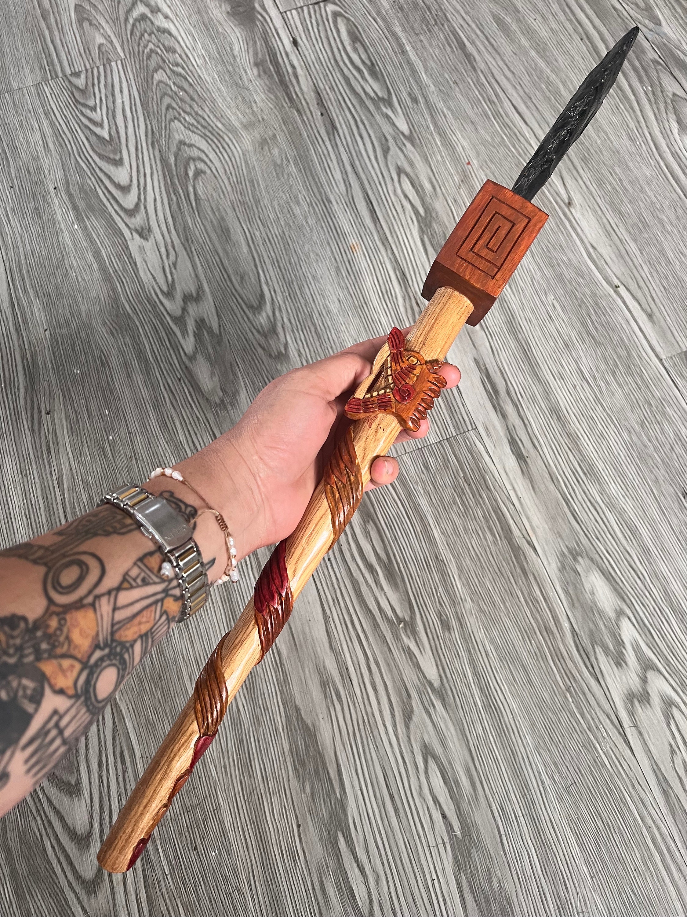 Mexica Aztec Mayan Quetzalcoatl Kukulcan Scepter Obsidian and Cedar ...