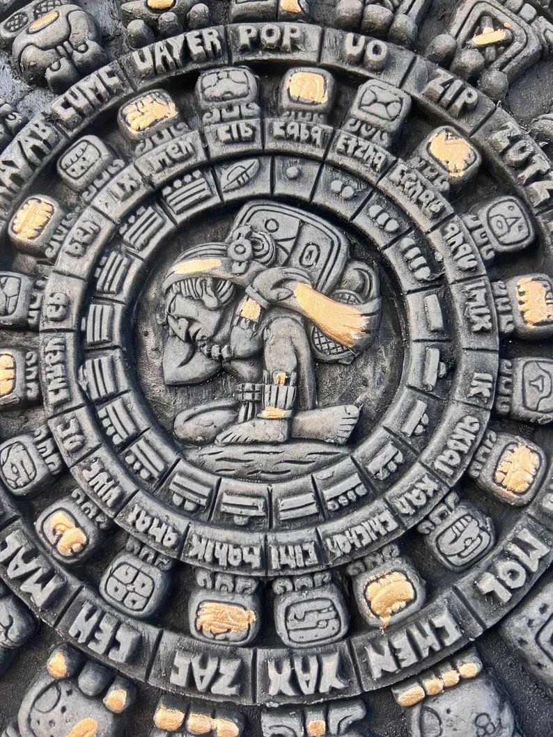Mayan Aztec Calendar Wall Hanging Bold Black Metallic Finish Ancient ...