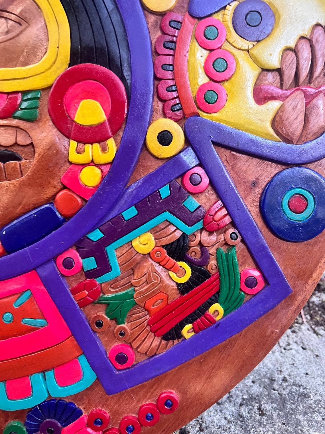 Colorful Hand Carved Cedar Five Eras Aztec Calendar Giant Two Feet ...