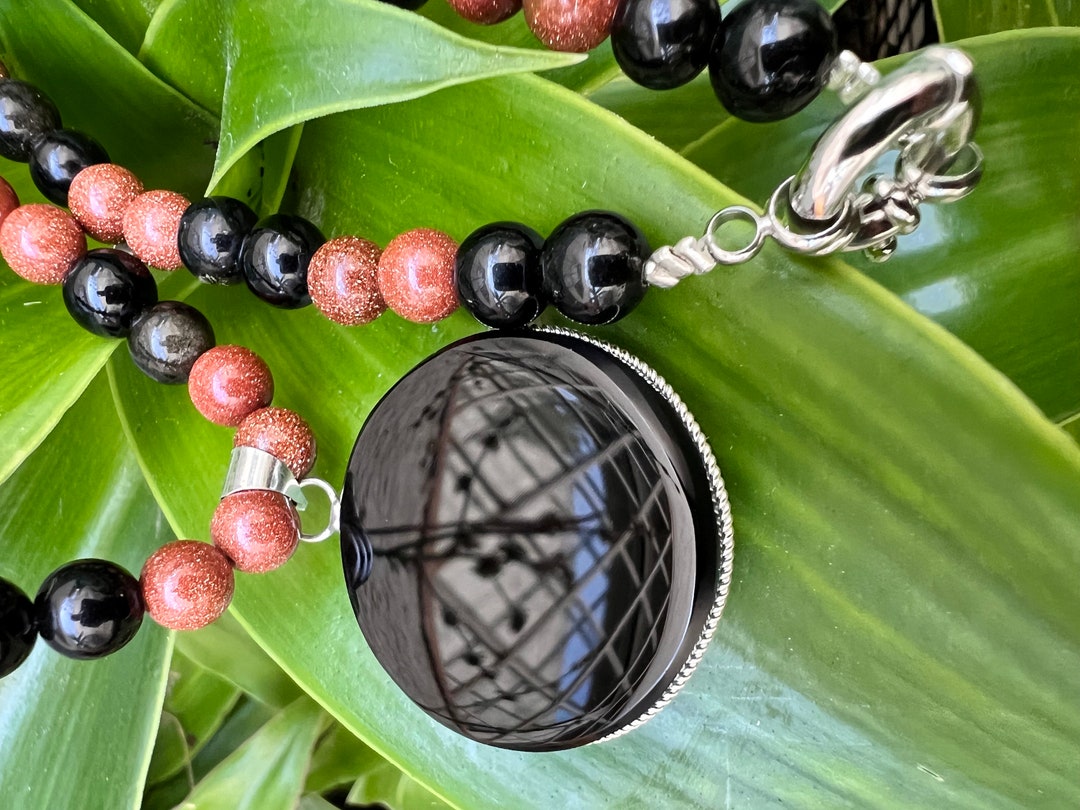 Perfect Obsidian Mirror Golden Obsidian and Venturine Necklace Mayan ...