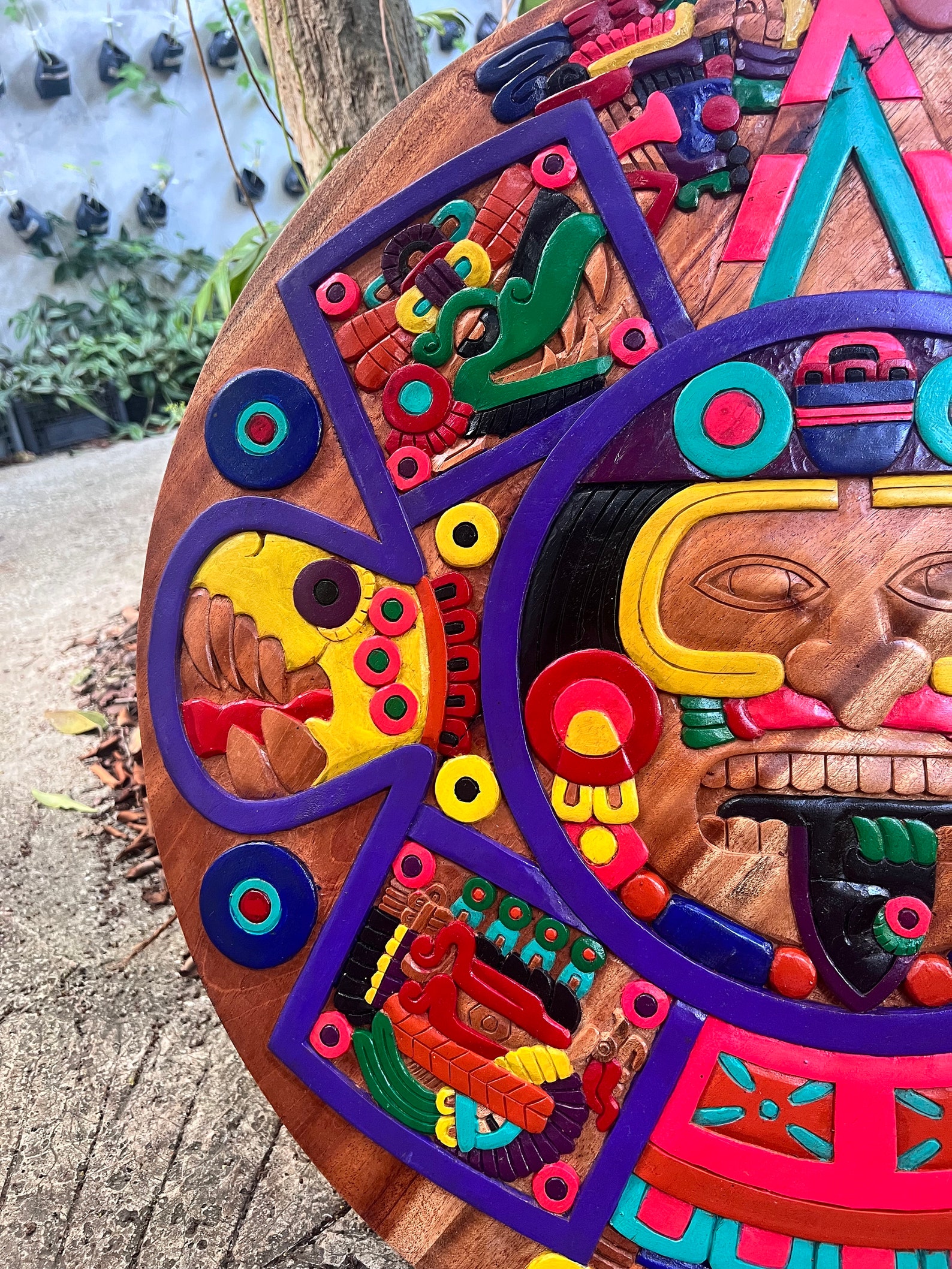 Colorful Hand Carved Cedar Five Eras Aztec Calendar Giant Two Feet ...