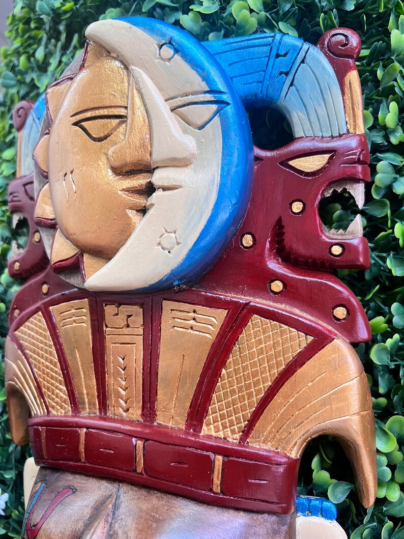 Mayan Aztec Eclipse Warrior Cedar Mask Single Piece of Hand Sculpted ...