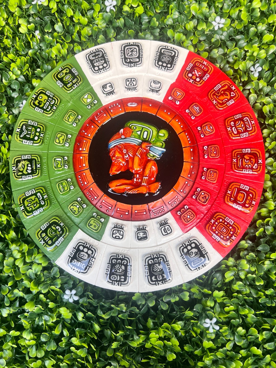 Mayan Mexican Flag Colors Calendar Cement Wall Hanging Calendario Art ...