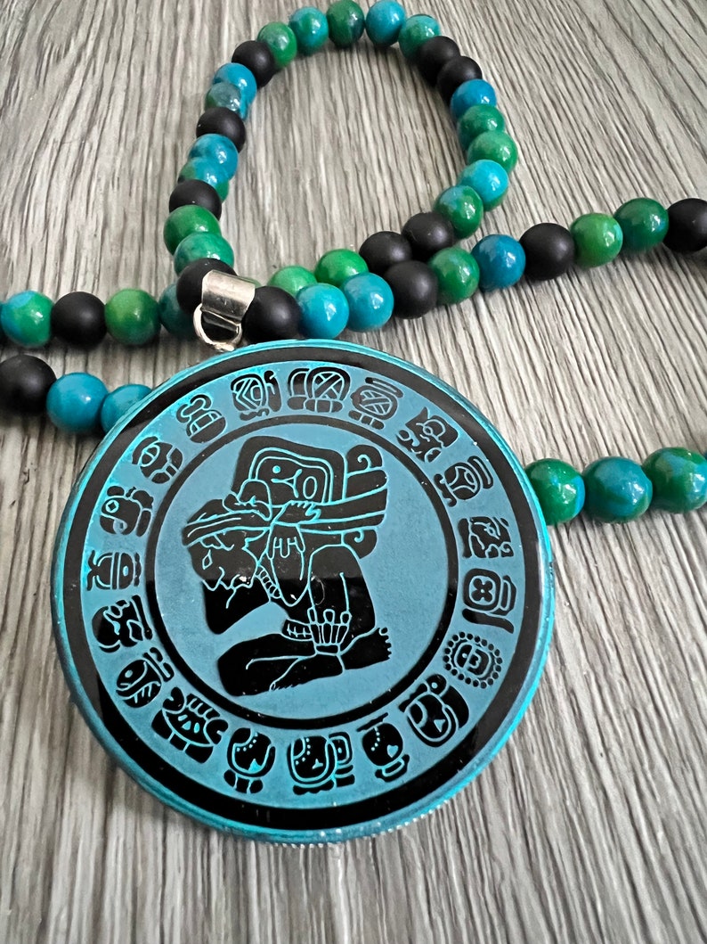 Mayan Time Carrier Blue Etched Obsidian Mirror Aztec Calendar - Etsy