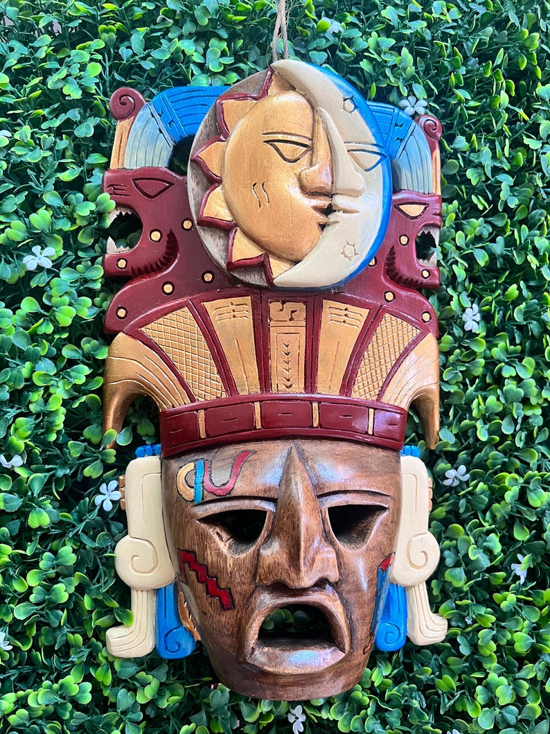 Mayan Aztec Eclipse Warrior Cedar Mask Single Piece of Hand Sculpted ...