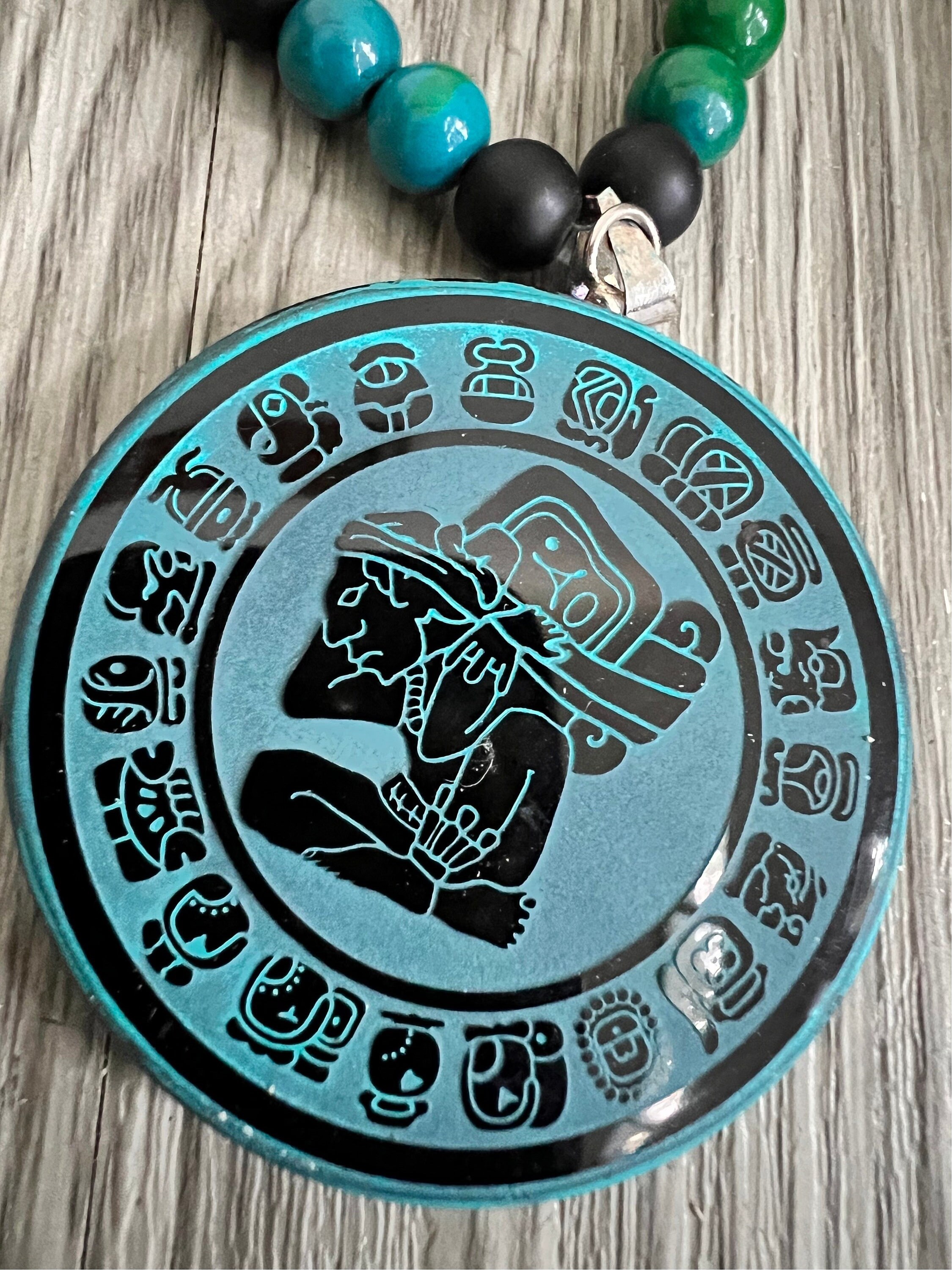 Mayan Time Carrier Blue Etched Obsidian Mirror Aztec Calendar - Etsy