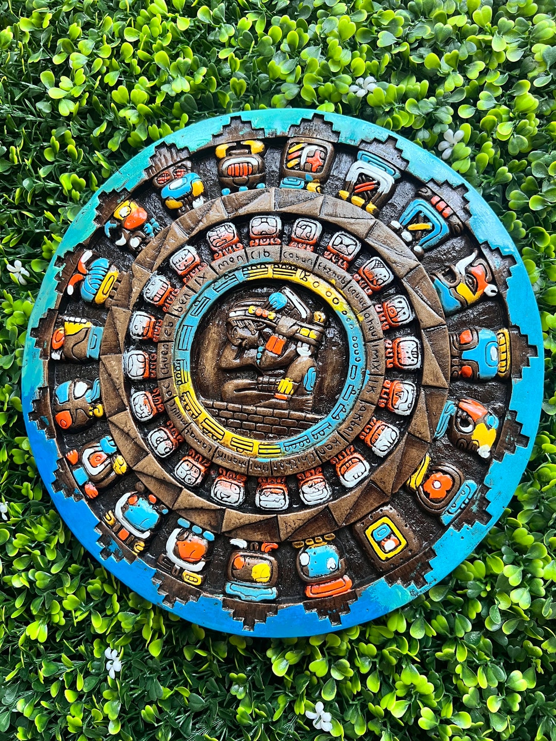 Mayan Time Carrier Calendar Cement Wall Hanging Calendario Art Vibrant ...