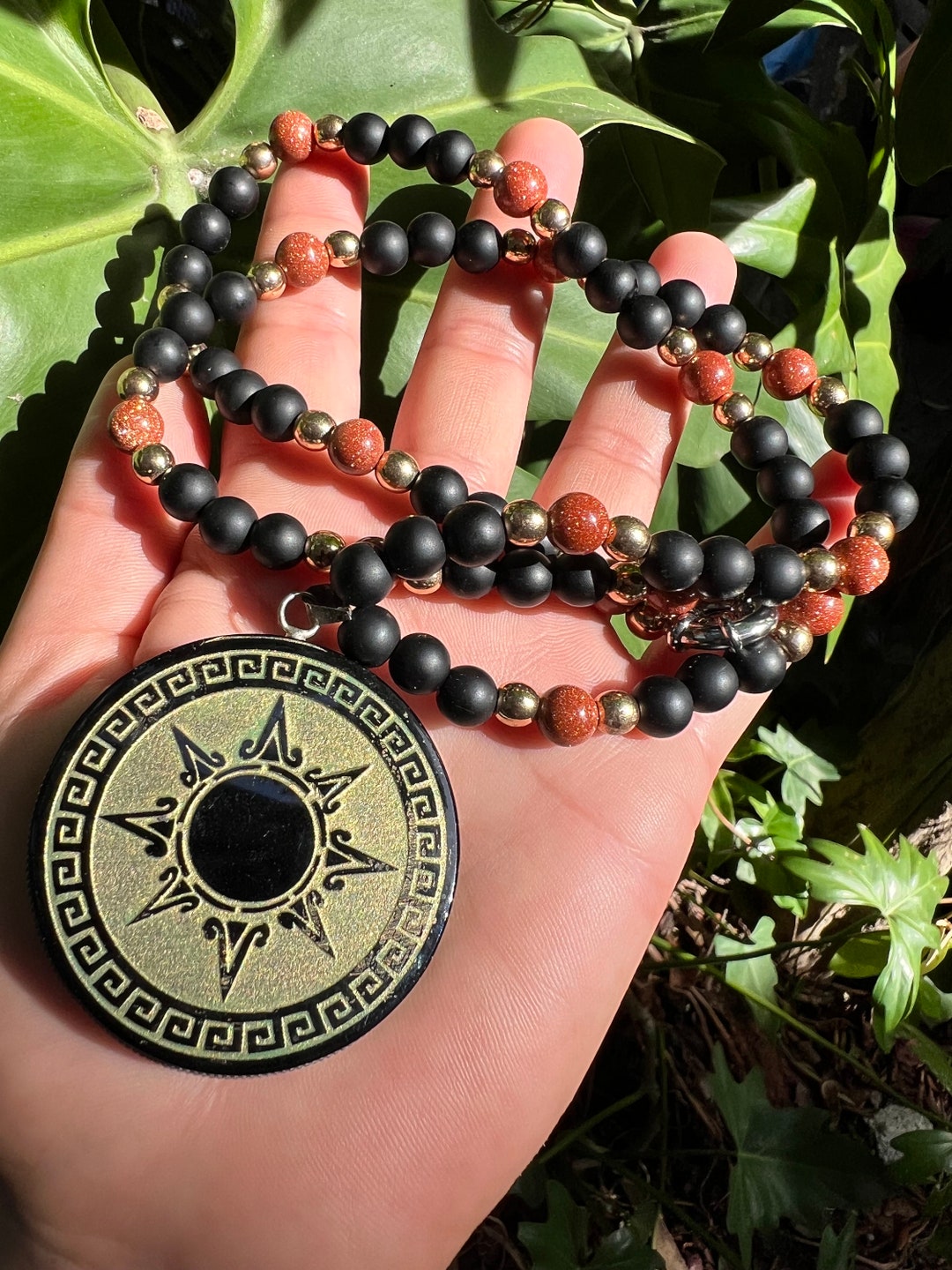 Mayan Etched Obsidian Mirror Aztec Sunshine Rays Warrior Jewelry ...