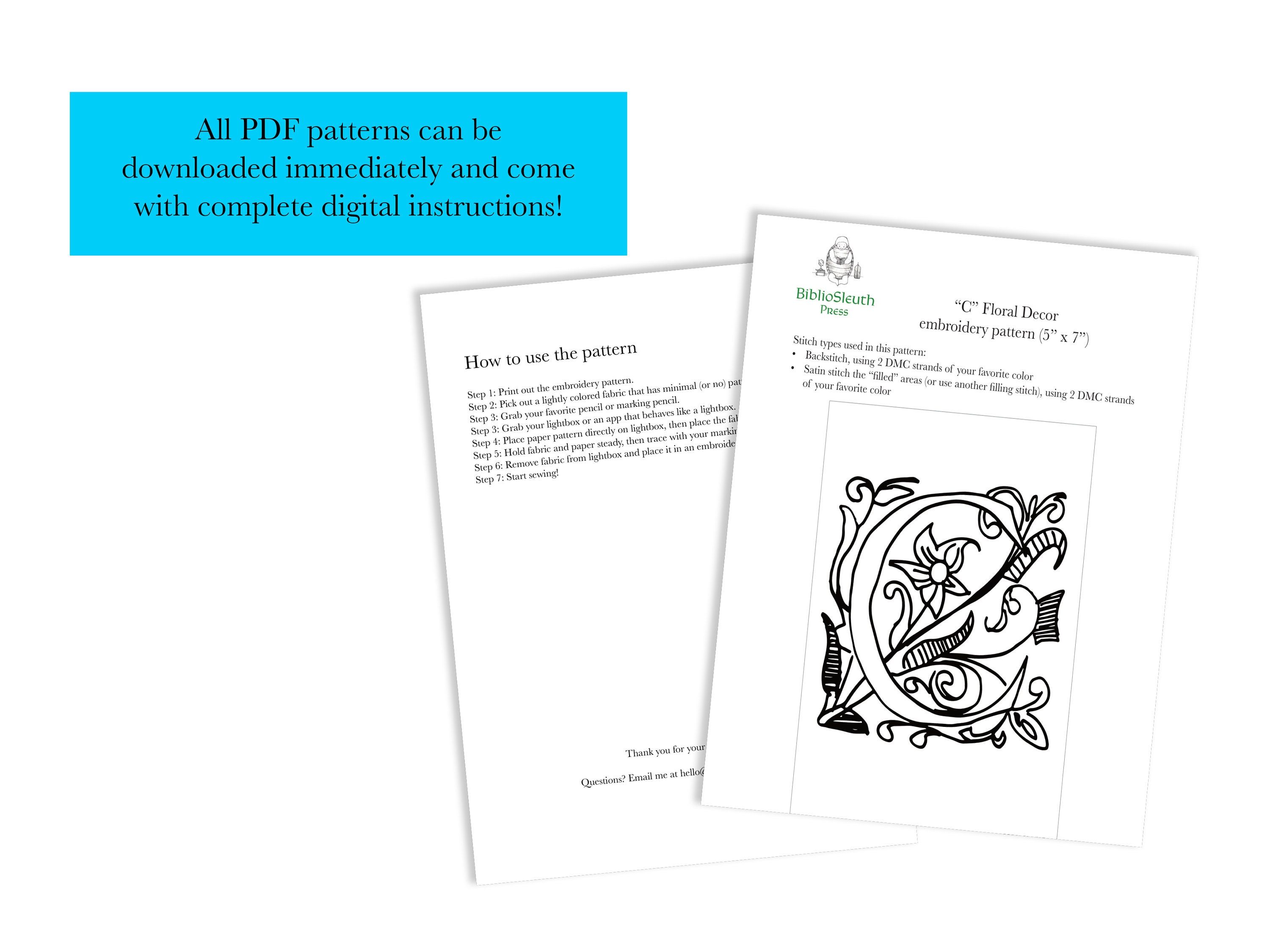 Flowery Letter "c" Embroidery Pattern, Alphabet Embroidery, Book ...