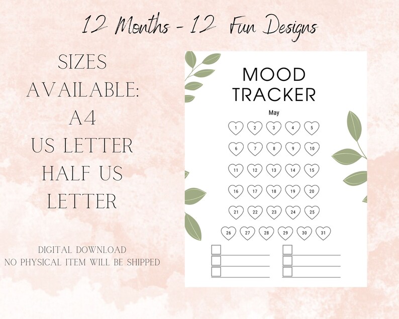 Mood Tracker Monthly Printable Mood Tracker Bundle Mood Journal Digital Template 12 Designs A4 ...