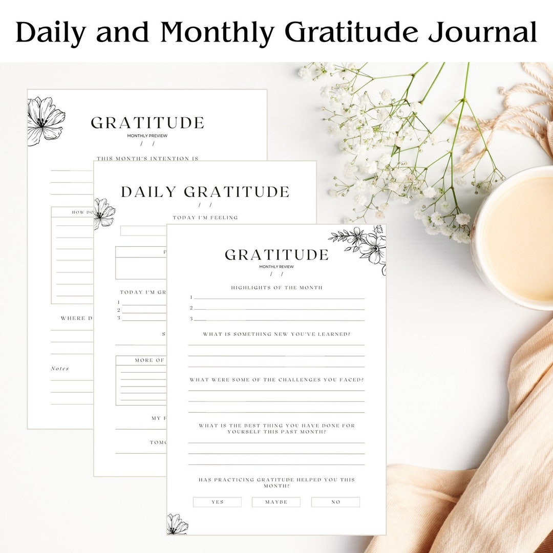 Daily and Monthly Gratitude Journal | Minimalistic Elegant Gratitude ...