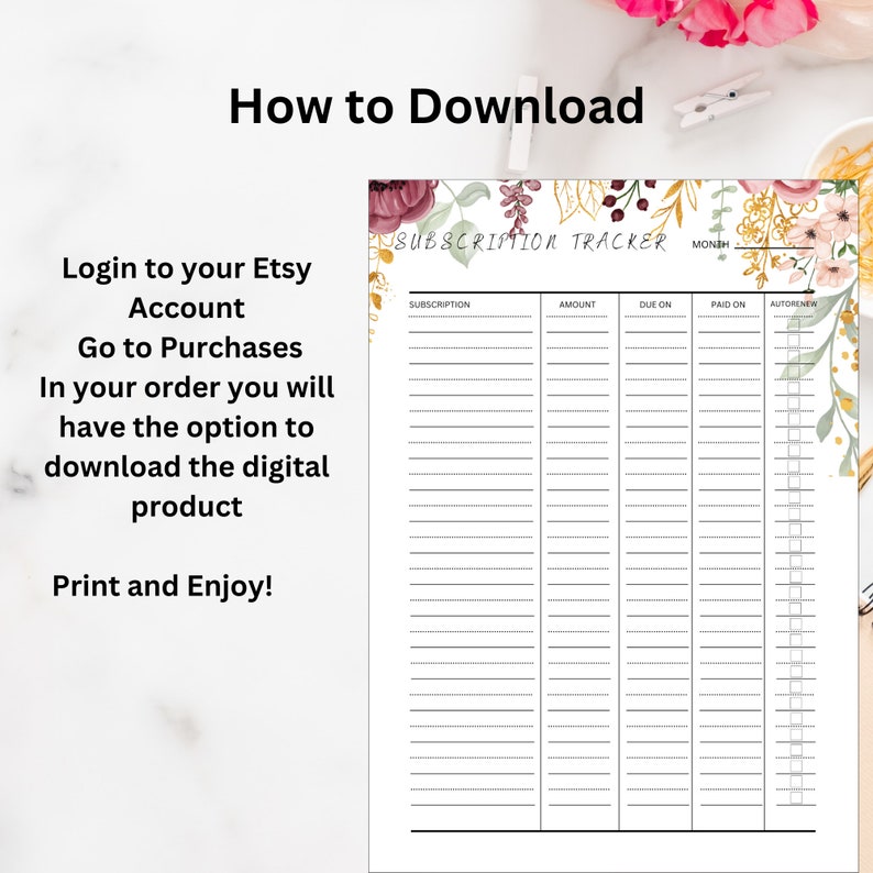 Bills and Subscription Tracker, Digital Printable Bills Tracker ...