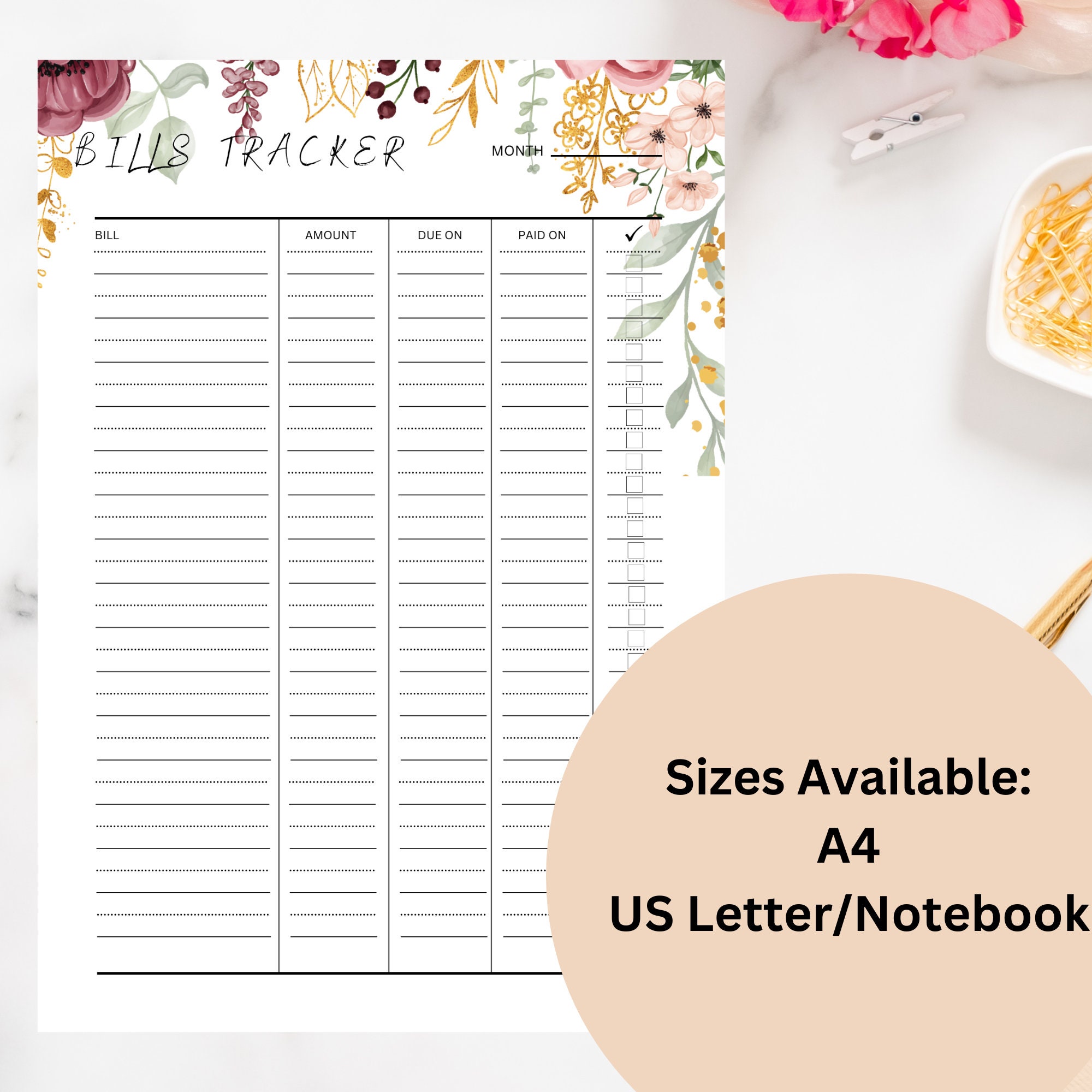 Bills and Subscription Tracker, Digital Printable Bills Tracker ...