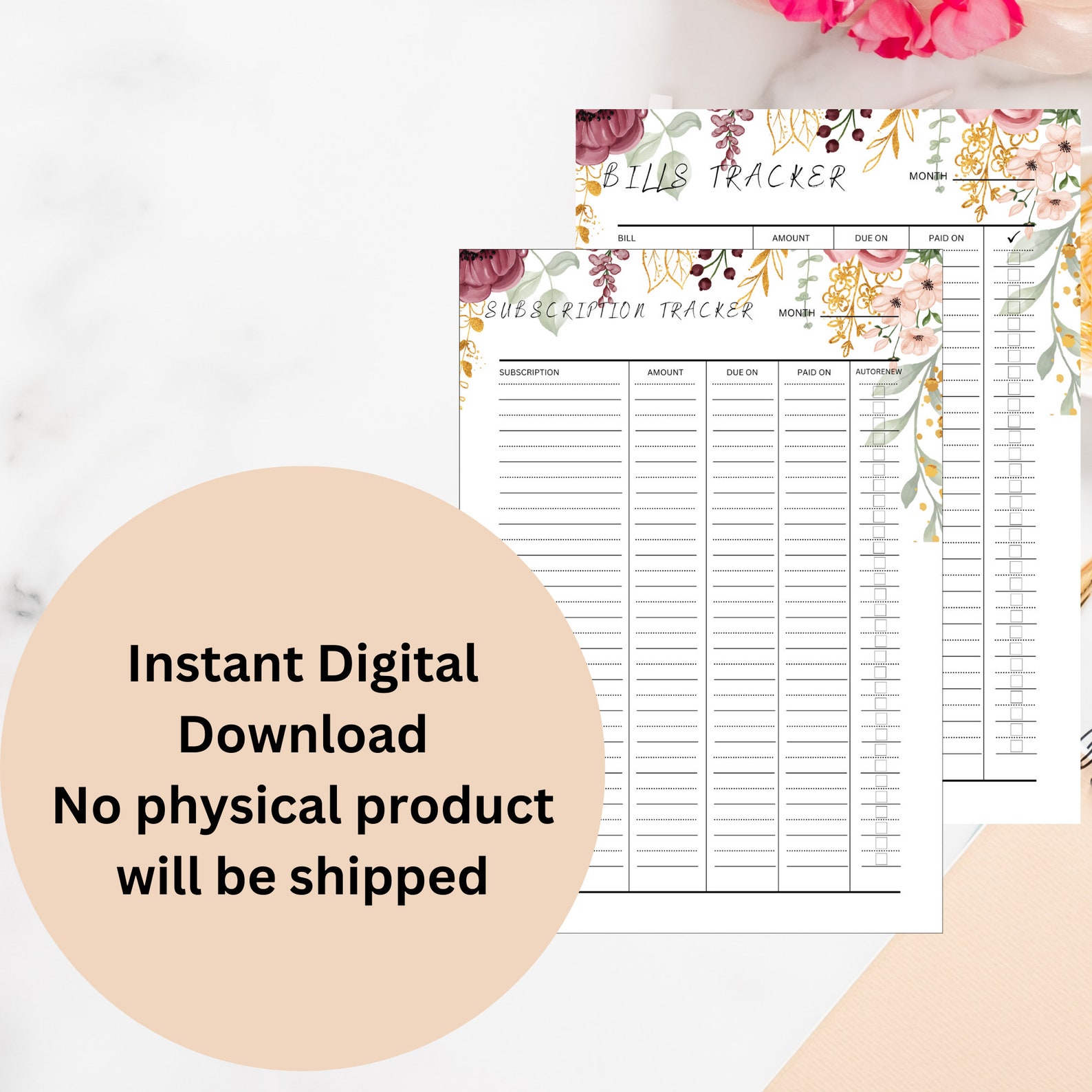 Bills and Subscription Tracker, Digital Printable Bills Tracker ...