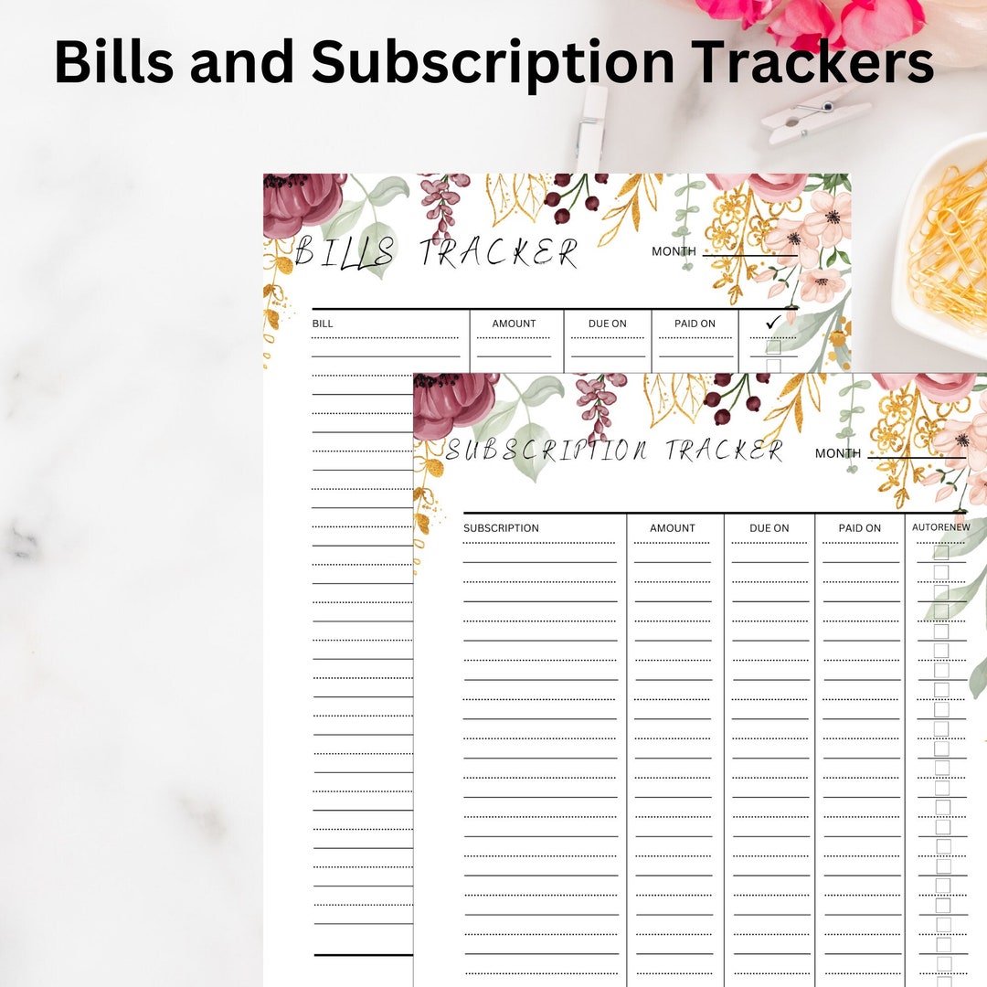 Bills and Subscription Tracker, Digital Printable Bills Tracker ...