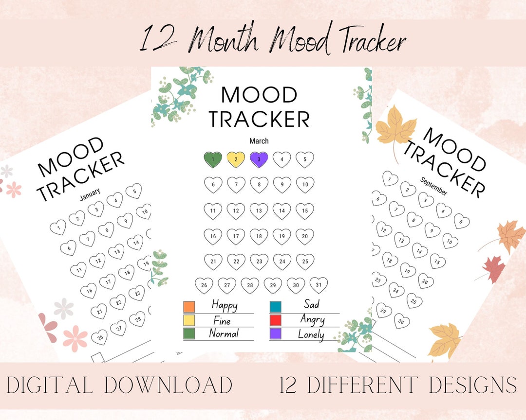 Mood Tracker Monthly Printable Mood Tracker Bundle Mood Journal Digital ...