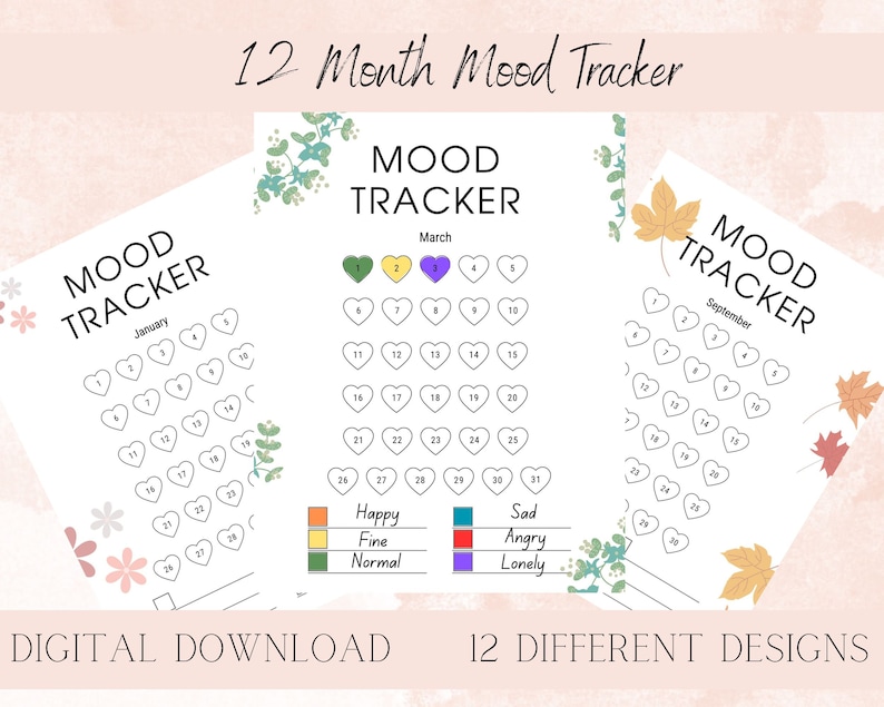 Mood Tracker Monthly Printable Mood Tracker Bundle Mood Journal Digital ...
