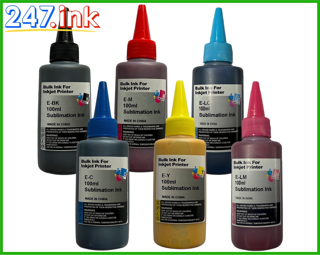 Sublimation Ink for Epson Printers set of 6 100ml Bottles B/C/M/Y/LC/LM ...