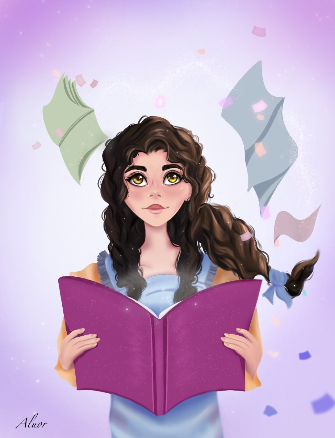 Cute Cartoon Girl Holding a Book | Digital Illustration | Ready to ...