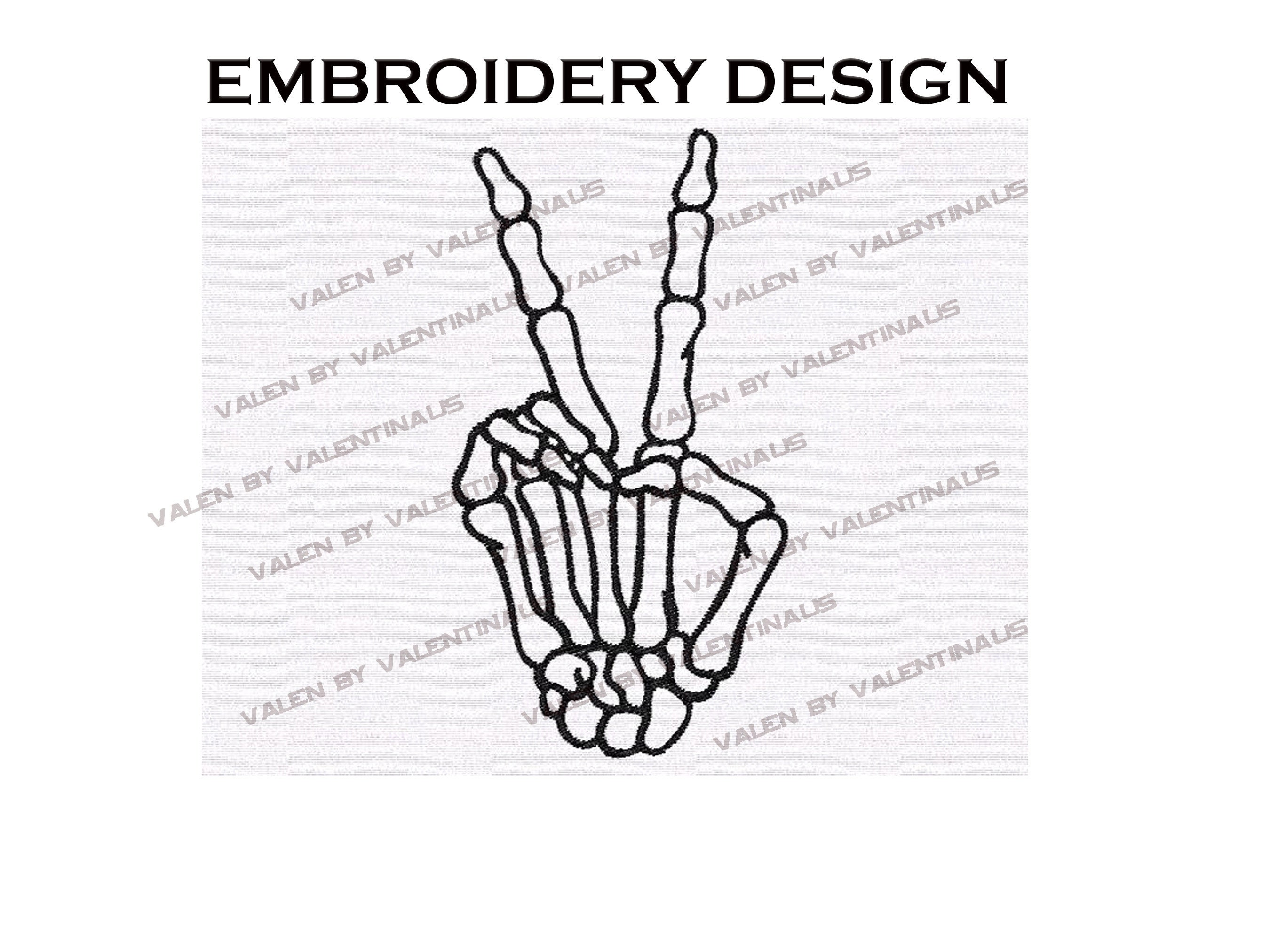 Skeleton Hand Peace Sign Embroidery Design, Hand Skeleton, Peace Sign ...