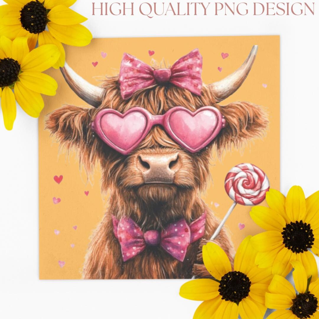 Highland Cow Valentine Png - Coquette Heart PNG, Cute Cow Sublimation ...