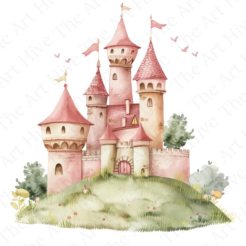 Watercolour Clipart, Nursery, Fantasy Clipart, Castle Clipart, Cute ...
